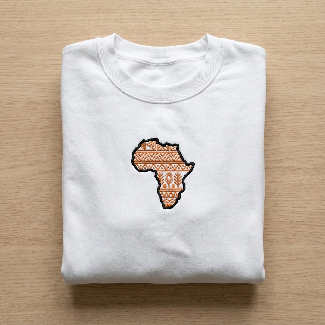Embroidered Patterned Africa Map Sweatshirt, Orange Geometric African ...