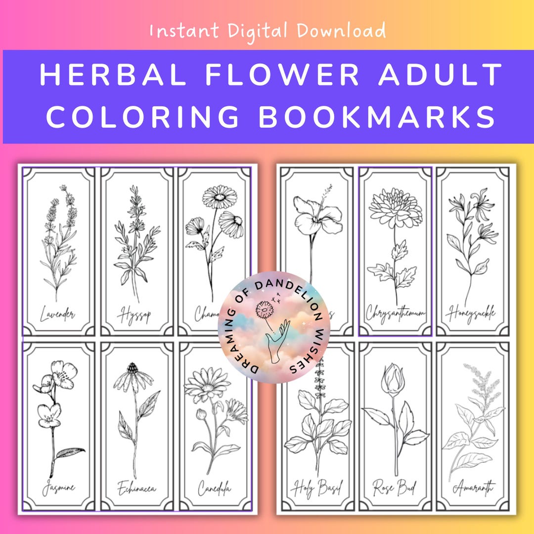 Adult Coloring Herbal Flower Bookmarks Tea Botanical Illustrations ...
