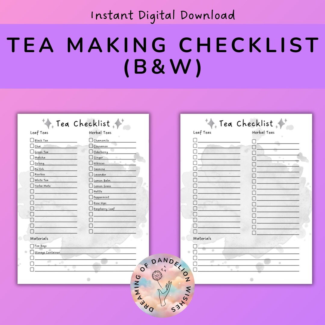 DIY Tea Ingredient Checklist Making Homemade Herbal Black Green Oolong ...