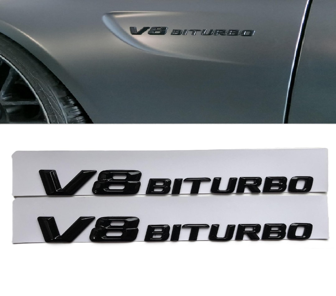 V8 BITURBO Badge Mercedes Gloss Black AMG Wing Emblem Logo C E Class ...
