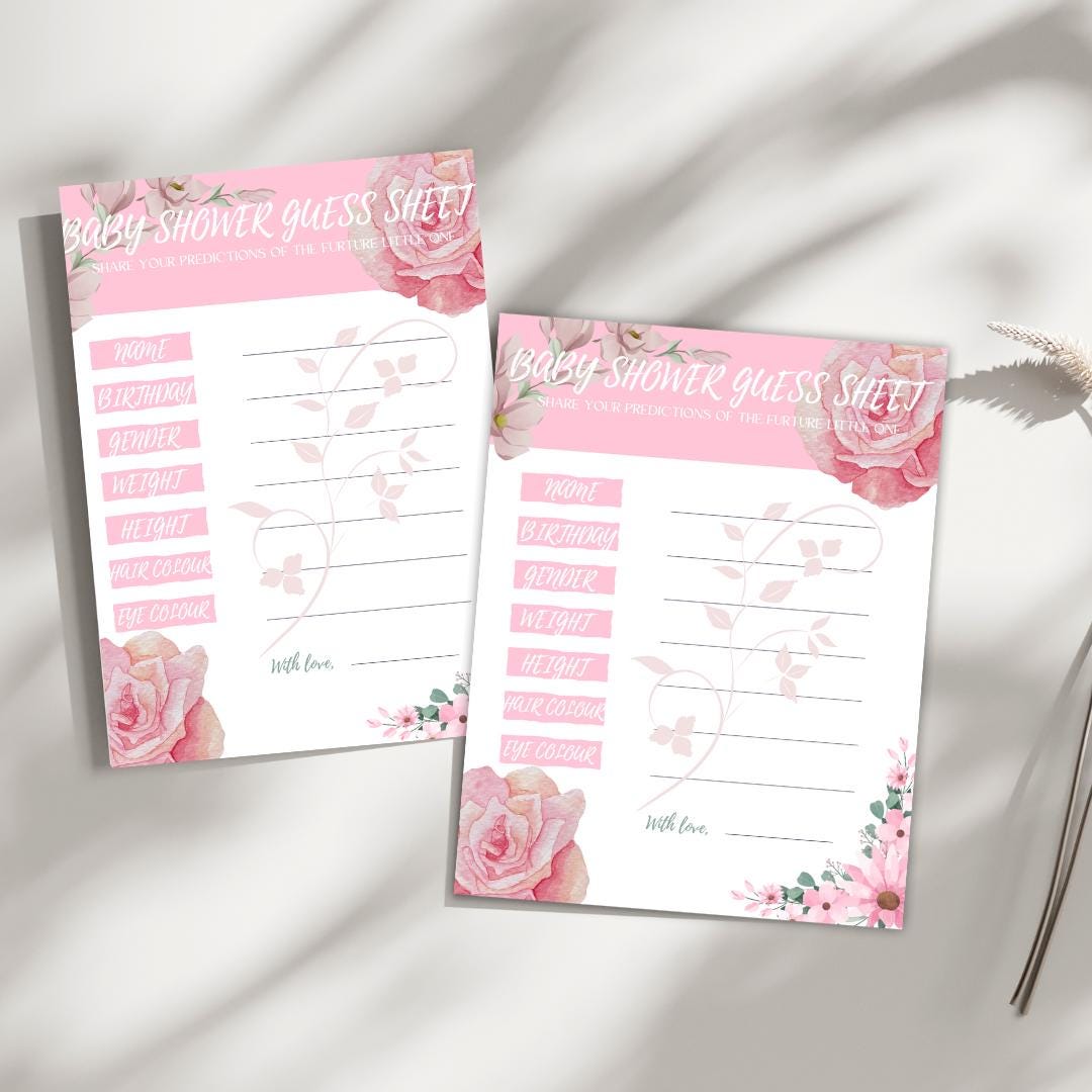 Baby Shower Guessing Sheet / Baby Predictions Game / Baby Shower Games ...