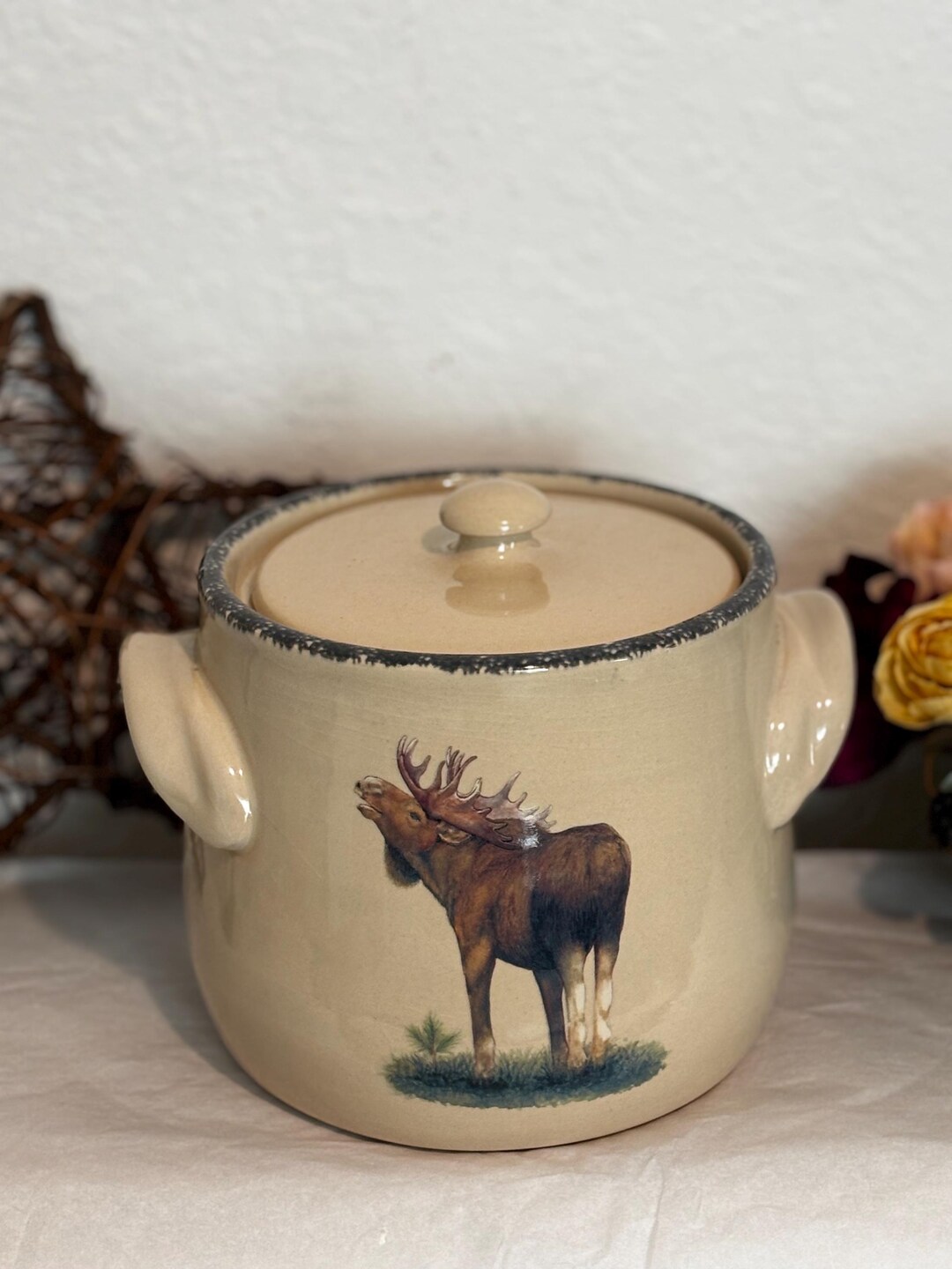 Stoneware Home&garden Party Moose Bean Pot With Lid - 2003 - - Etsy