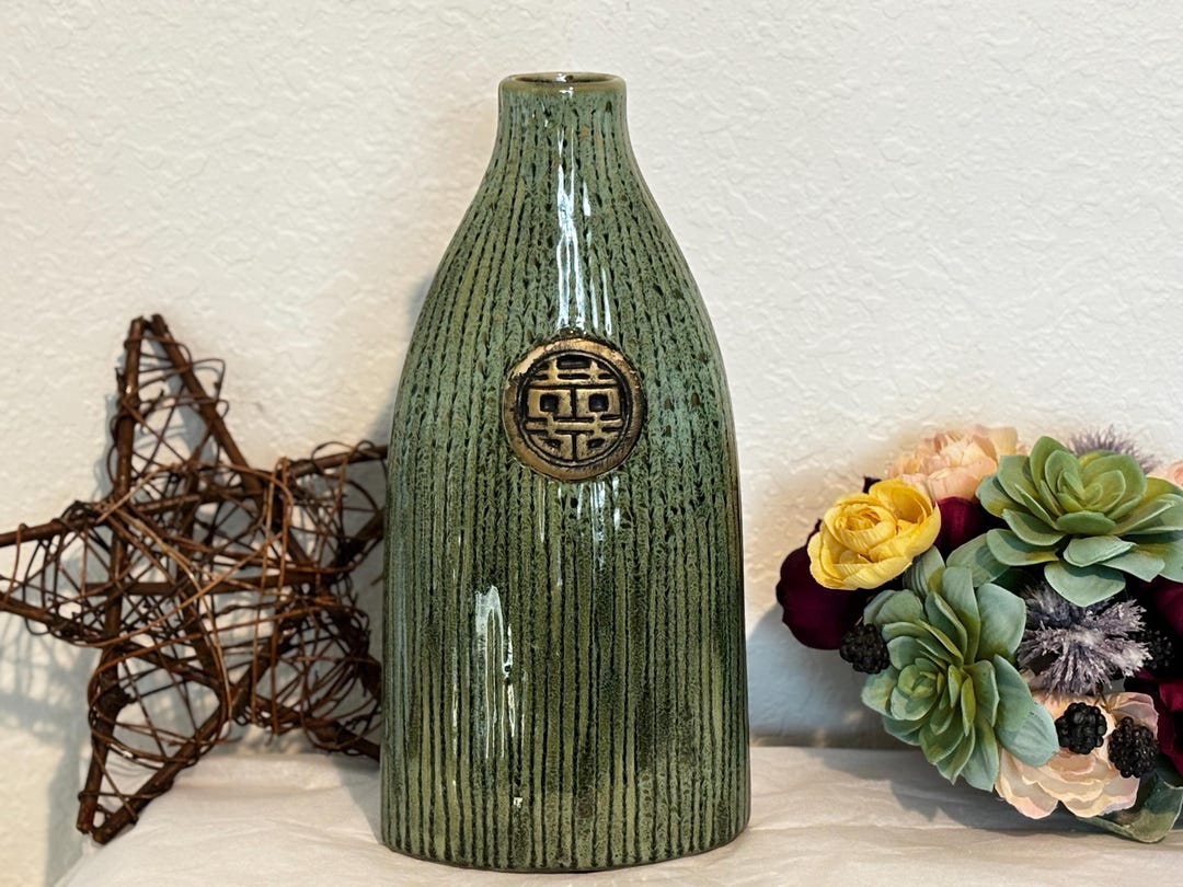 Vintage Green Drip Glaze Pottery Vases With Gold Brushed Glaze ...