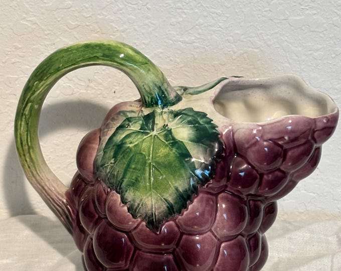 Vintage Majolica Pottery Wine Pitcher Grape Cluster Hand Painted in ...