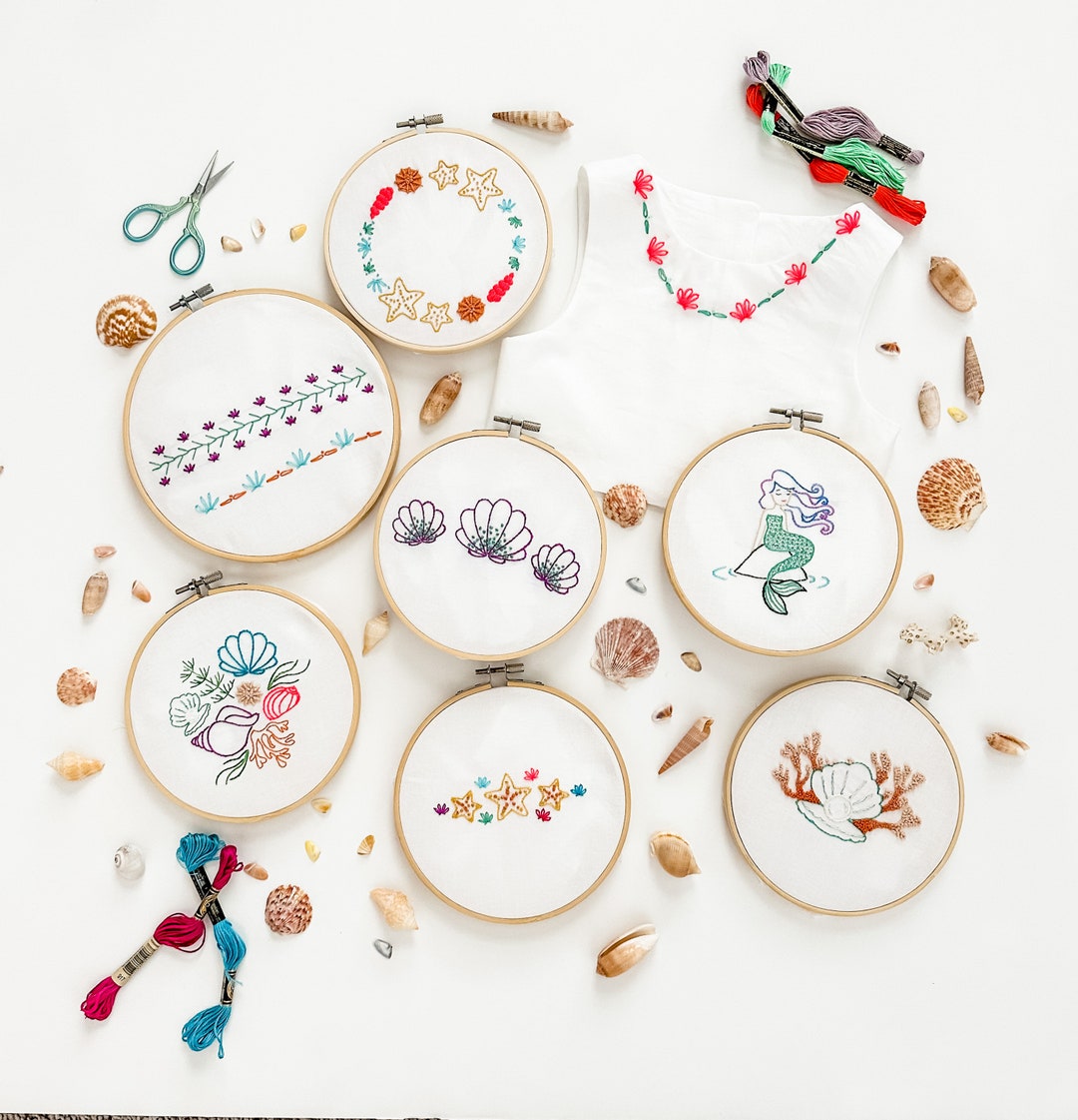 Seaside Hand Embroidery PDF Pattern, Featuring a Mermaid, Starfish, and ...