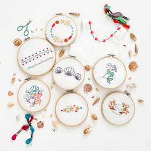 Seaside Hand Embroidery PDF Pattern, Featuring a Mermaid, Starfish, and ...