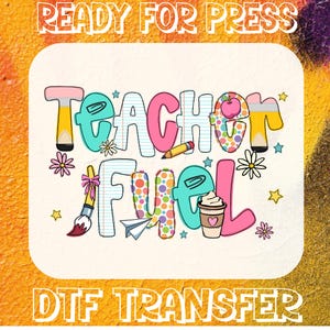 Teacher Fuel DTF Transfer: Retro Coffee Design, Ready to Press - Etsy