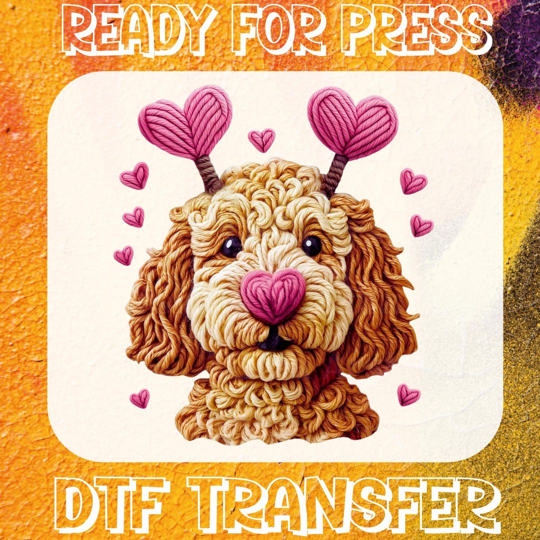 Goldendoodle Valentine DTF Transfer, Yarn Heart Dog Design - Etsy