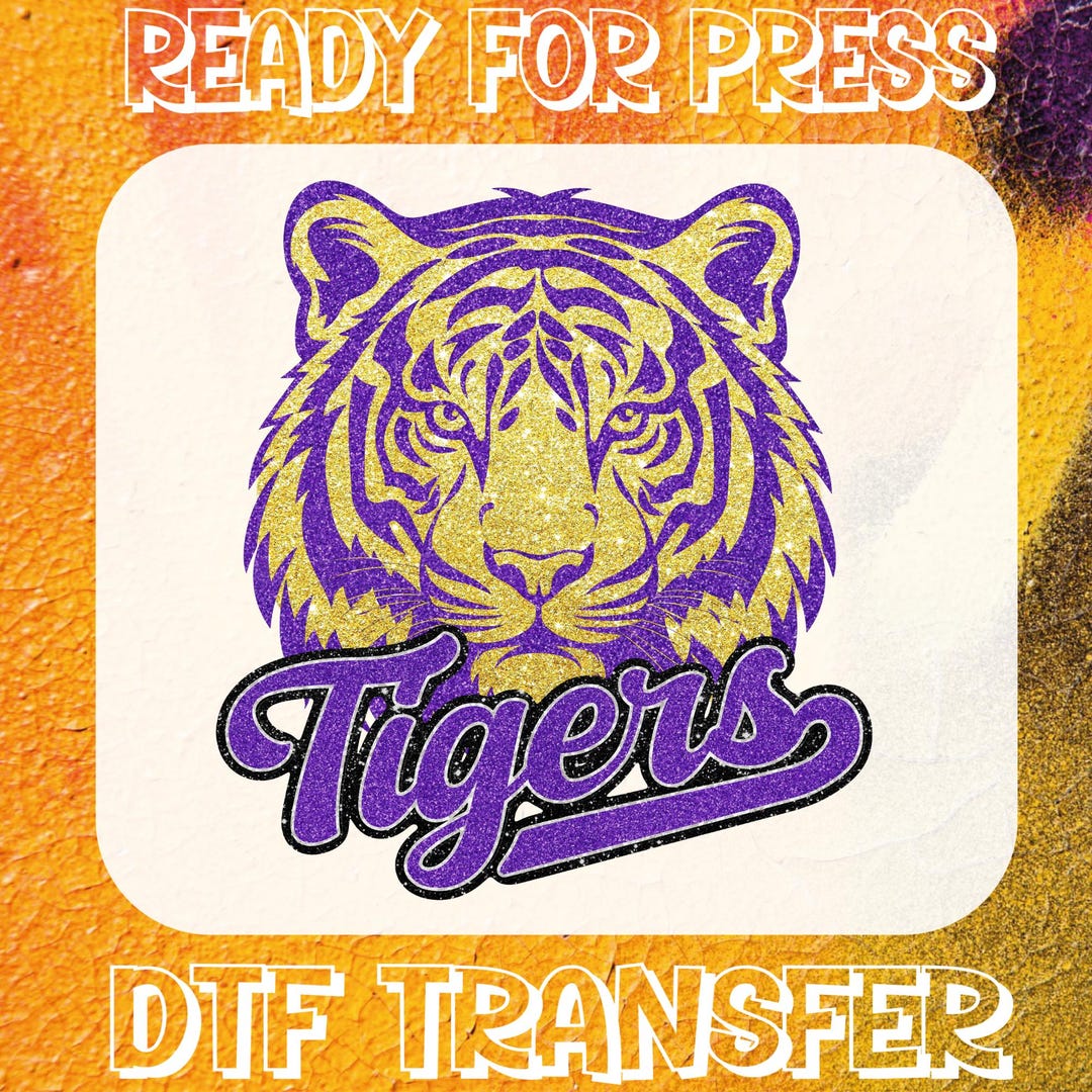 Tigers Football DTF Transfer: Glitter Mascot Logo, Ready to Press - Etsy