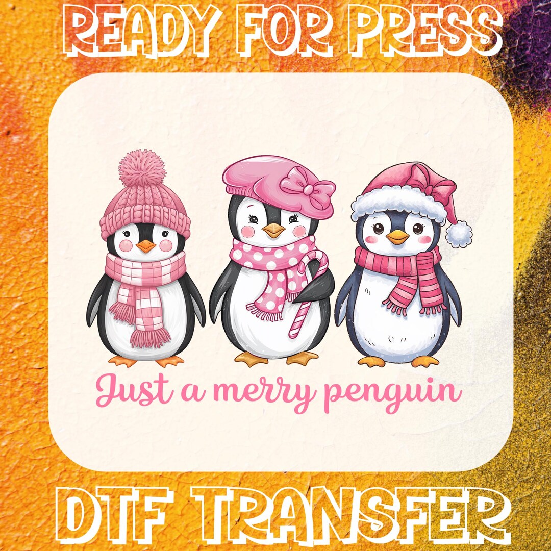 Pink Christmas Penguins DTF Transfer: Girly Xmas Design - Etsy