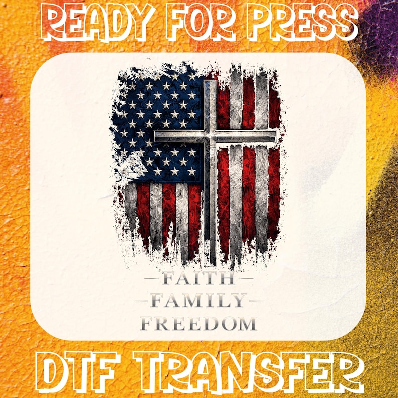 Faith Family Freedom American Flag Cross DTF Transfer, Christian ...
