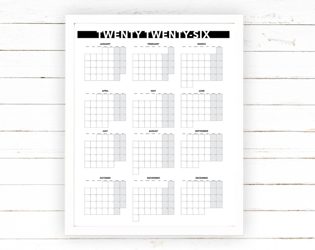 2026 Yearly Calendar Monthly View Printable - Blank Dated Month by ...
