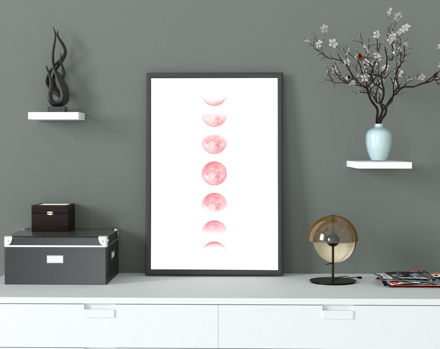 Moon Cycle Wall Art Pink Moon Phases Lunar Phases Wall Decor Printable ...