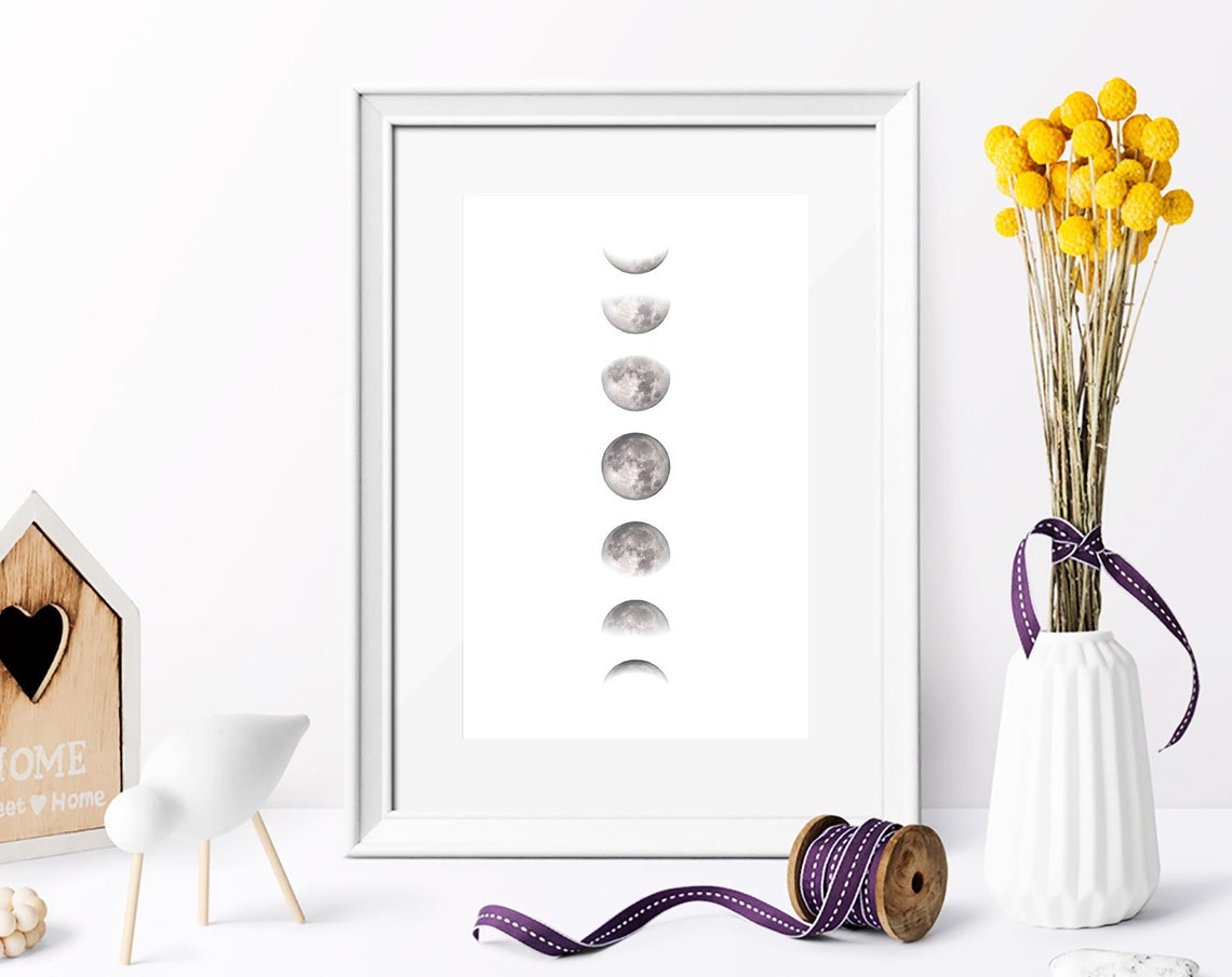 Moon Phases Wall Art Printable Lunar Phases Poster Wall Decor Instant ...