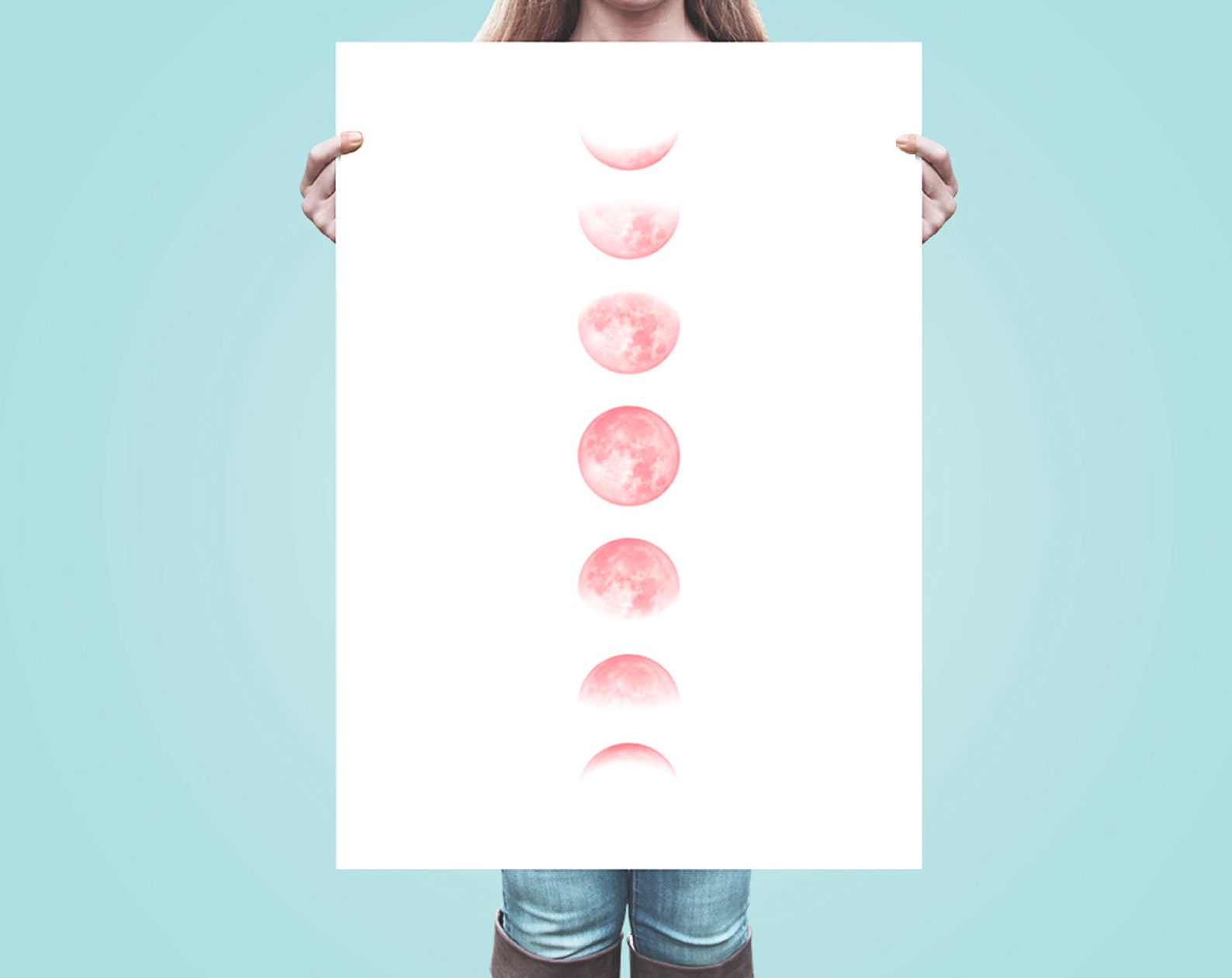 Moon Cycle Wall Art Pink Moon Phases Lunar Phases Wall Decor Printable ...