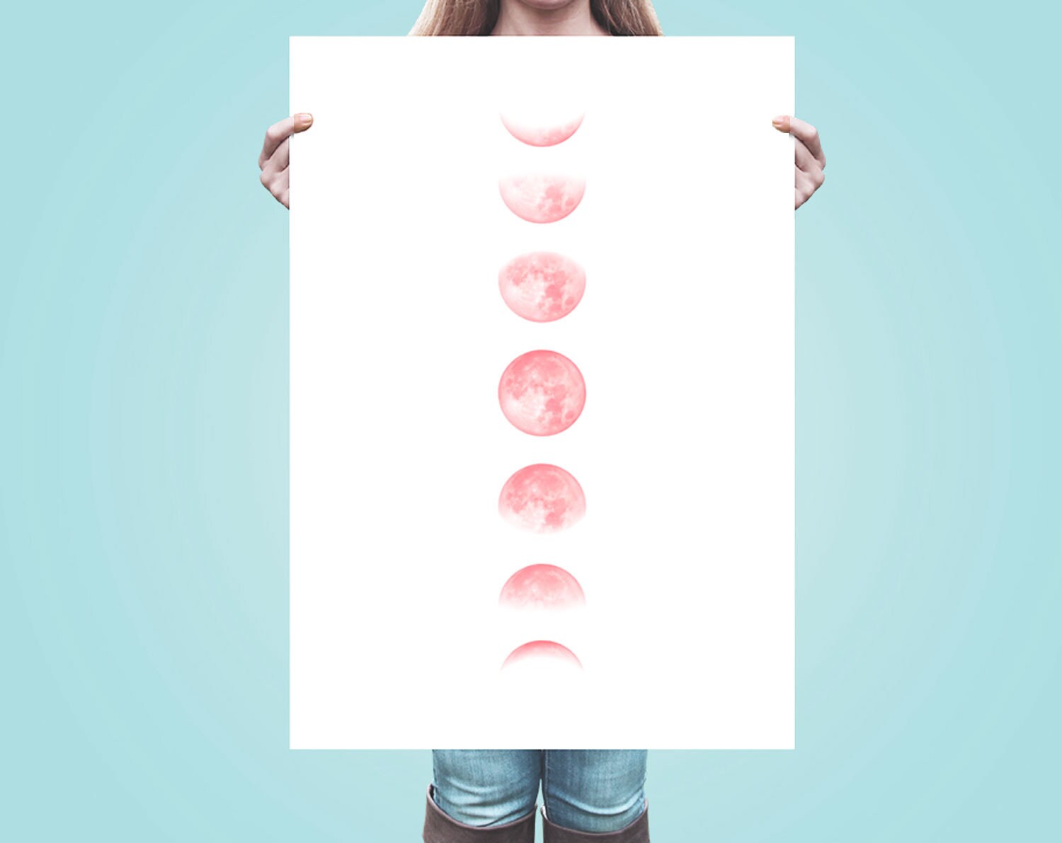 Moon Cycle Wall Art Pink Moon Phases Lunar Phases Wall Decor Printable ...