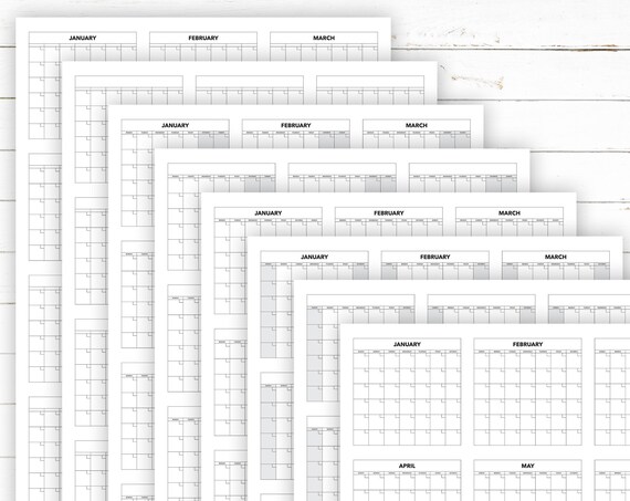 Blank Yearly Calendar Template Printables Set Multiple | Etsy