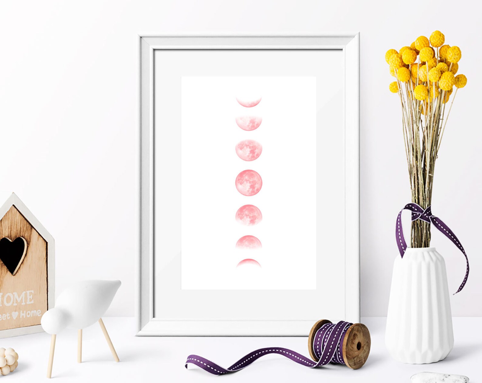 Moon Cycle Wall Art Pink Moon Phases Lunar Phases Wall Decor Printable ...