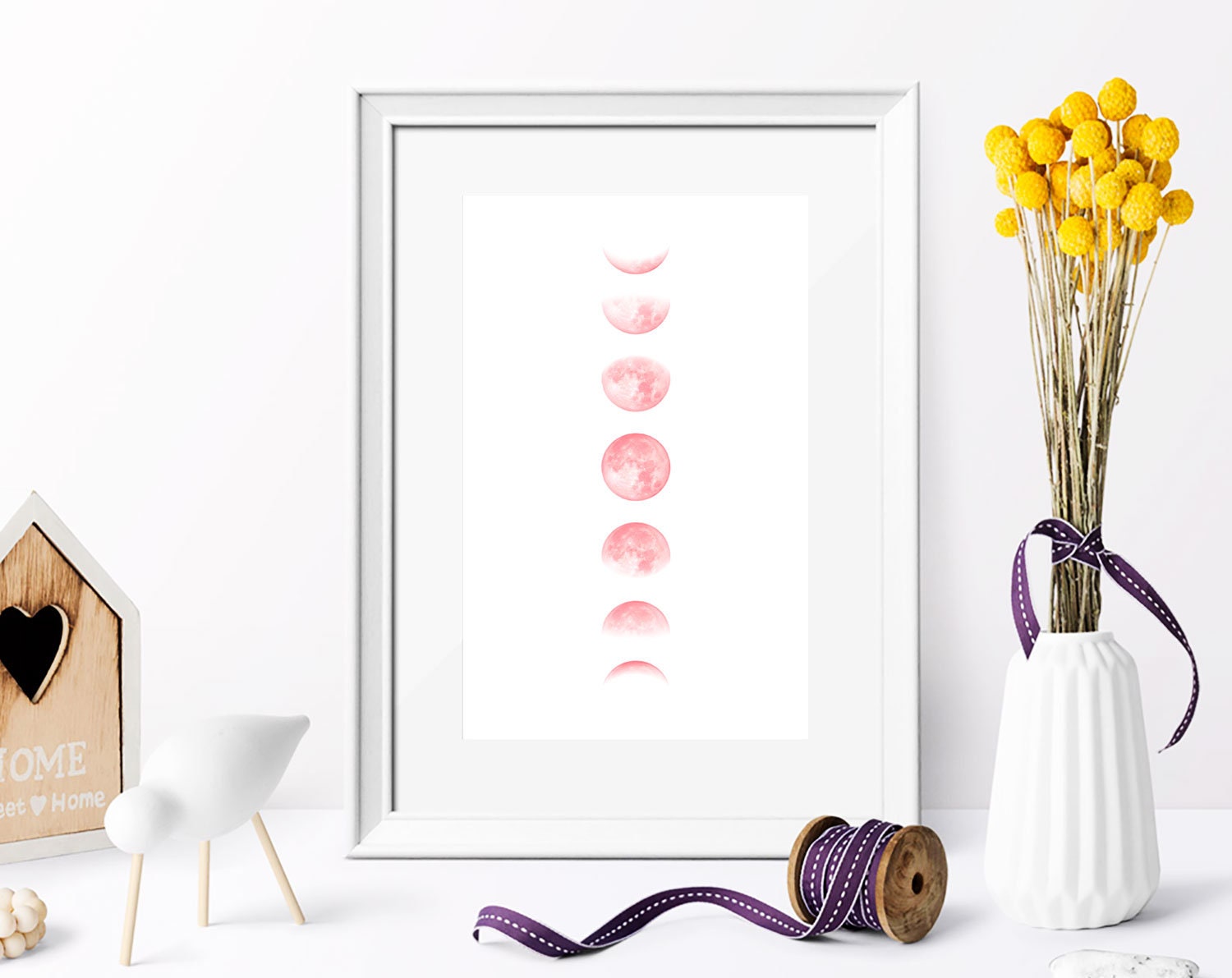 Moon Cycle Wall Art Pink Moon Phases Lunar Phases Wall Decor Printable ...