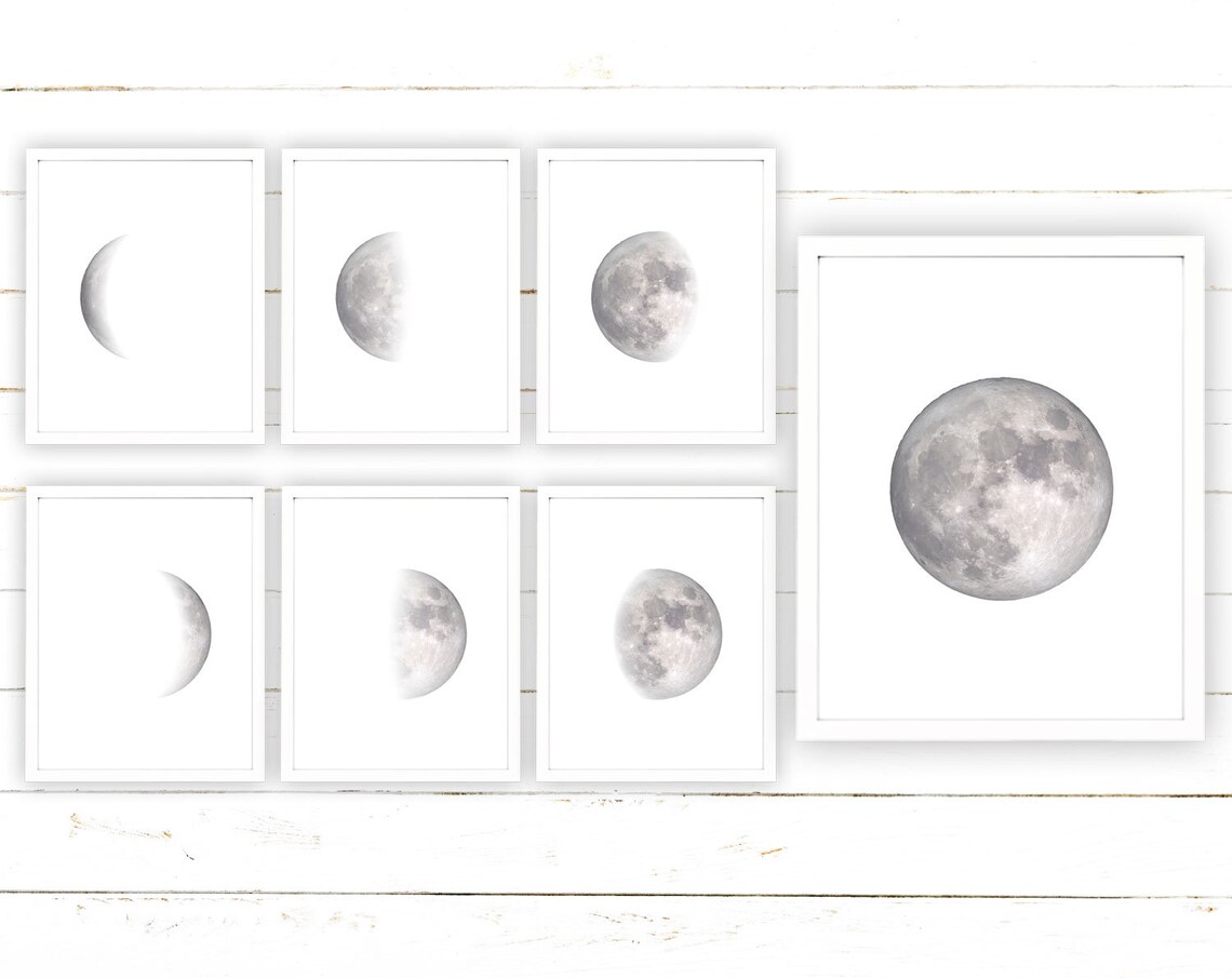 Moon Phase Printable Wall Art Set of 7 Prints Celestial Lunar Art ...