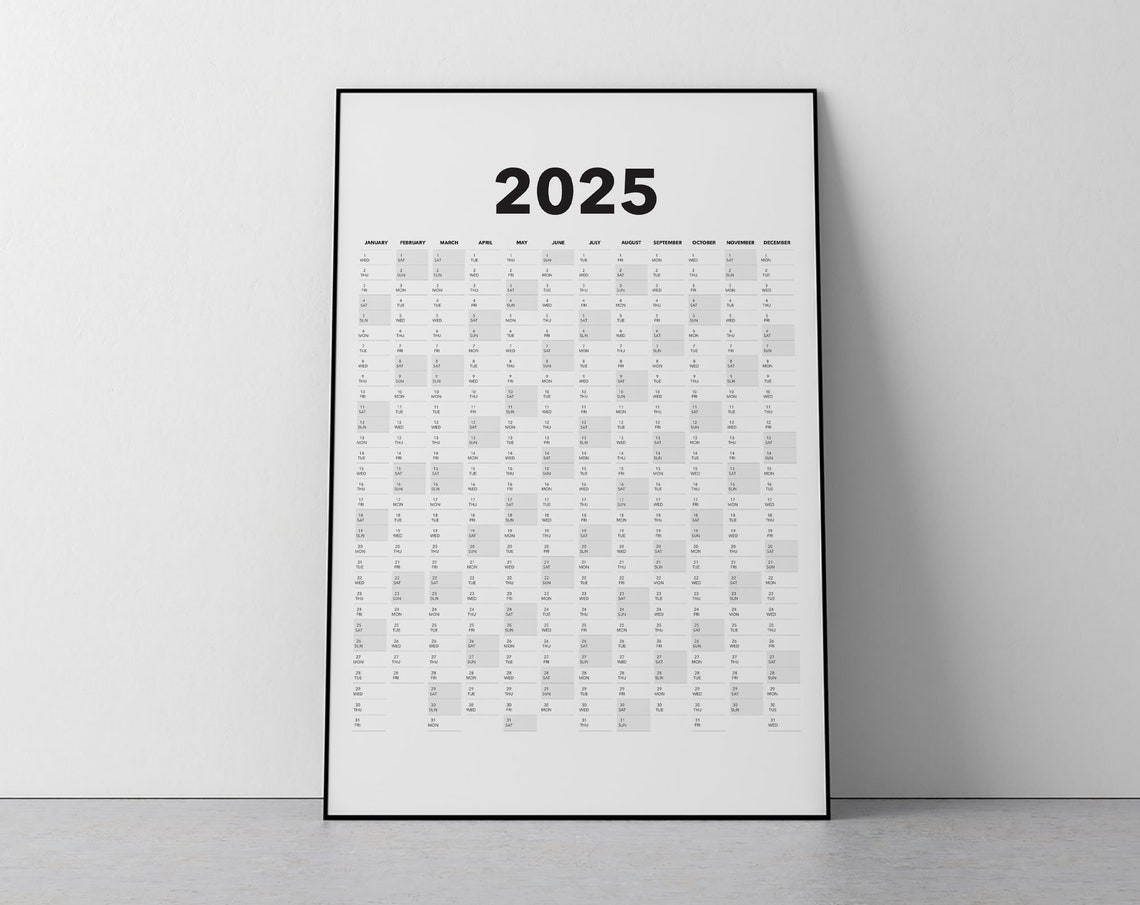 2025 Calendar Blank Vertical Yearly View, Extra Large Wall Calendar ...