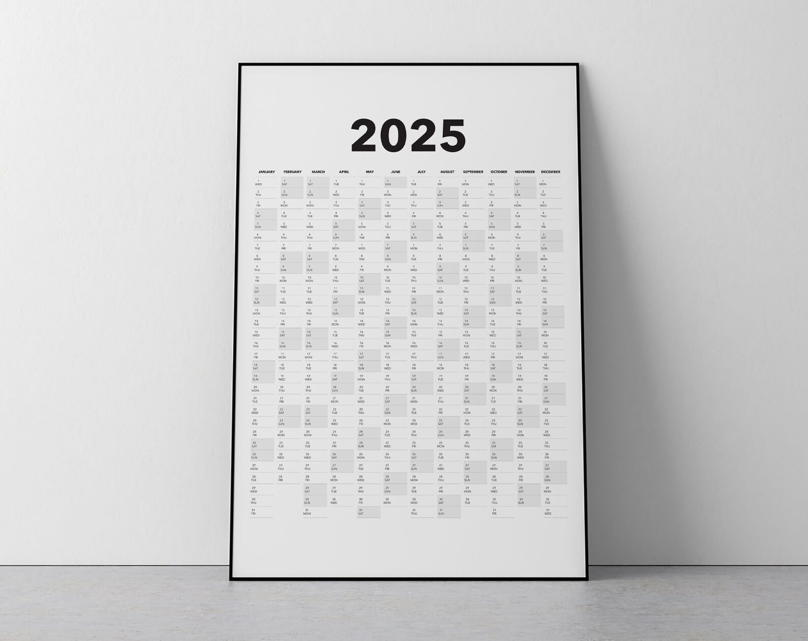 2025 Calendar Blank Vertical Yearly View, Extra Large Wall Calendar ...