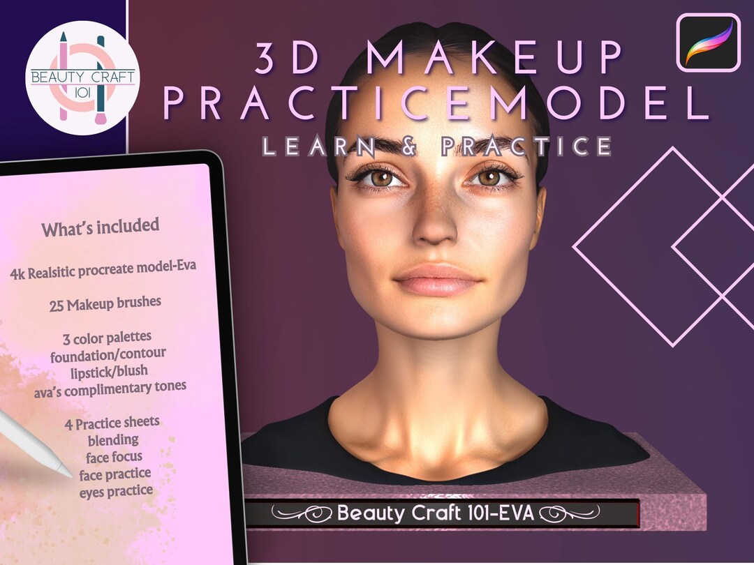 3D Makeup Practice Model Eva Set for Procreate | 25 Procreate Beauty ...