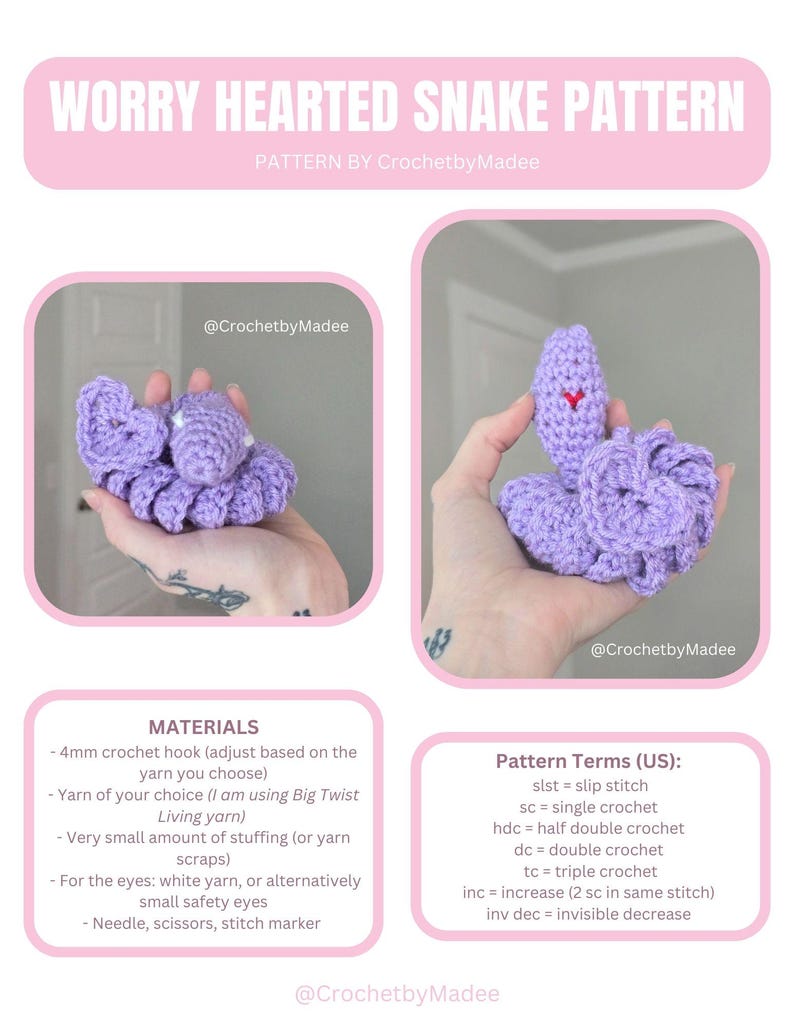 Worry Hearted Snake Crochet PATTERN, Fidget Toy for Anxiety CROCHET ...