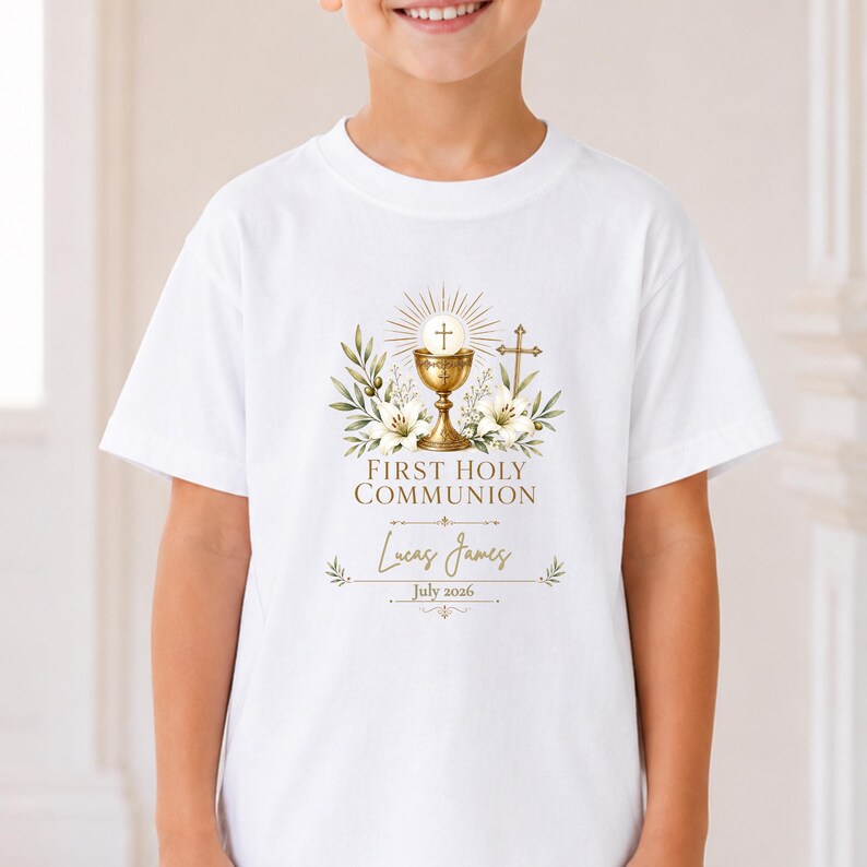 First Holy Communion Shirt, Personalized First Communion Youth Tee - Etsy