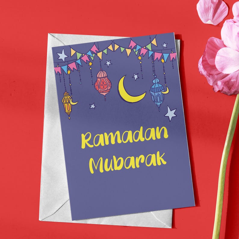 Cute Watercolor Ramadan Kareem Card With Lantern Design, Adorable ...