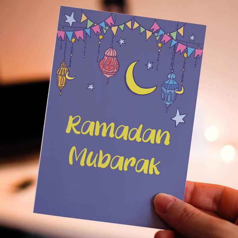 Cute Watercolor Ramadan Kareem Card With Lantern Design, Adorable ...