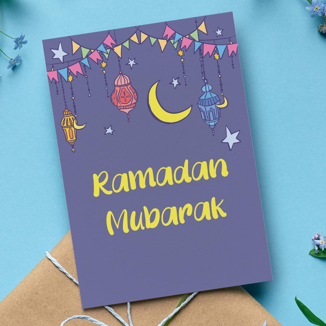 Cute Watercolor Ramadan Kareem Card With Lantern Design, Adorable ...
