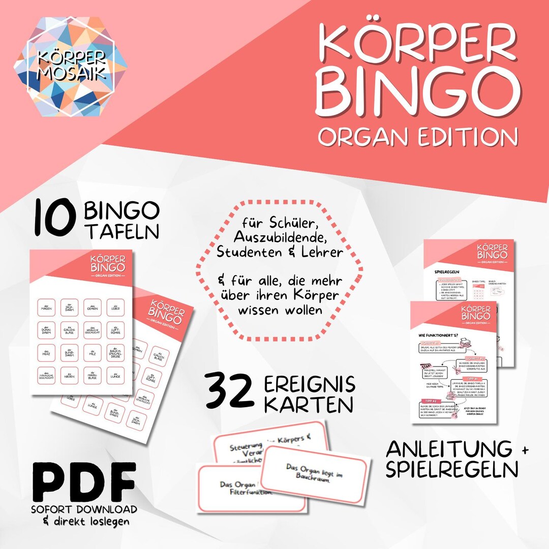 Body Bingo Organ Edition Flashcards & Templates Basic Knowledge of ...