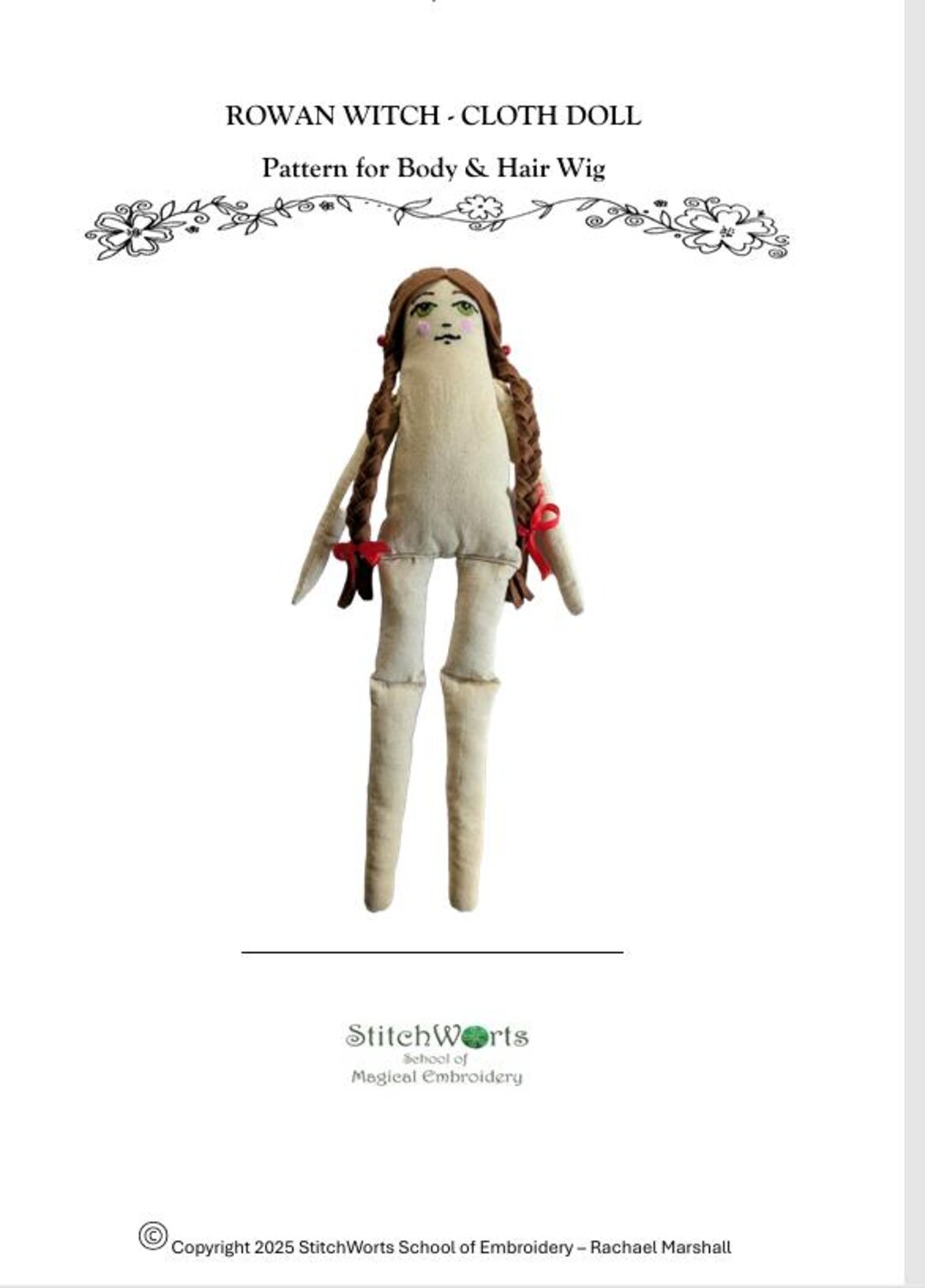 Rowan Witch Cloth Doll Pattern – Embroidered Body & Wig (PDF Pattern ...