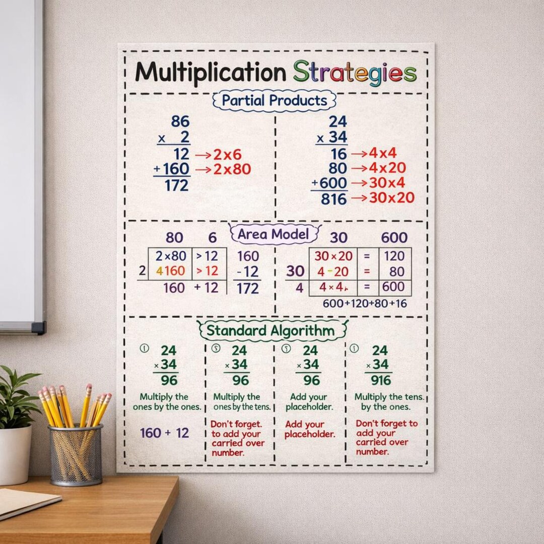 Multiplication Strategies Anchor Chart Printable | Partial Products ...