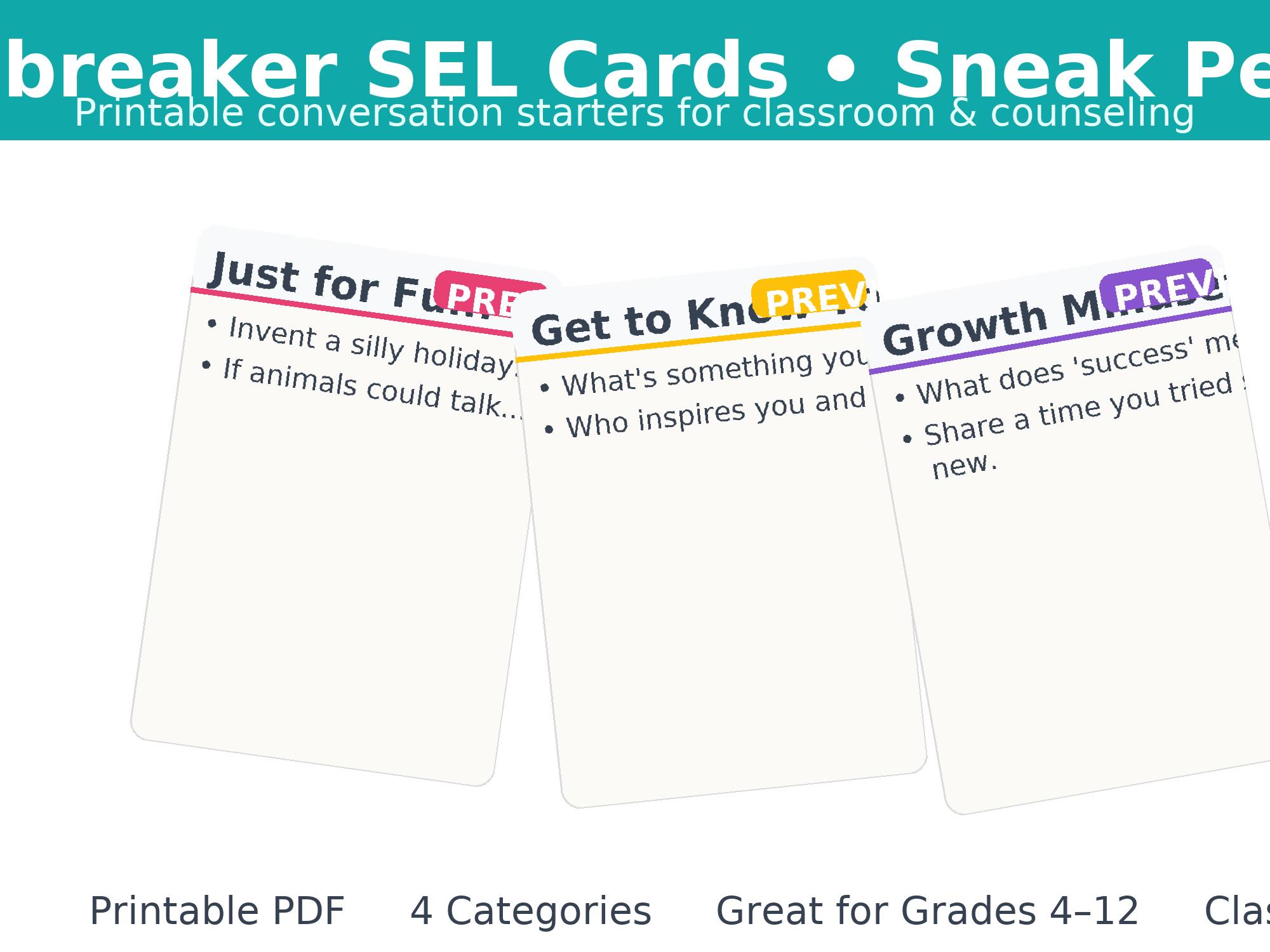 Icebreaker SEL Cards | Social Emotional Learning Conversation Starters ...