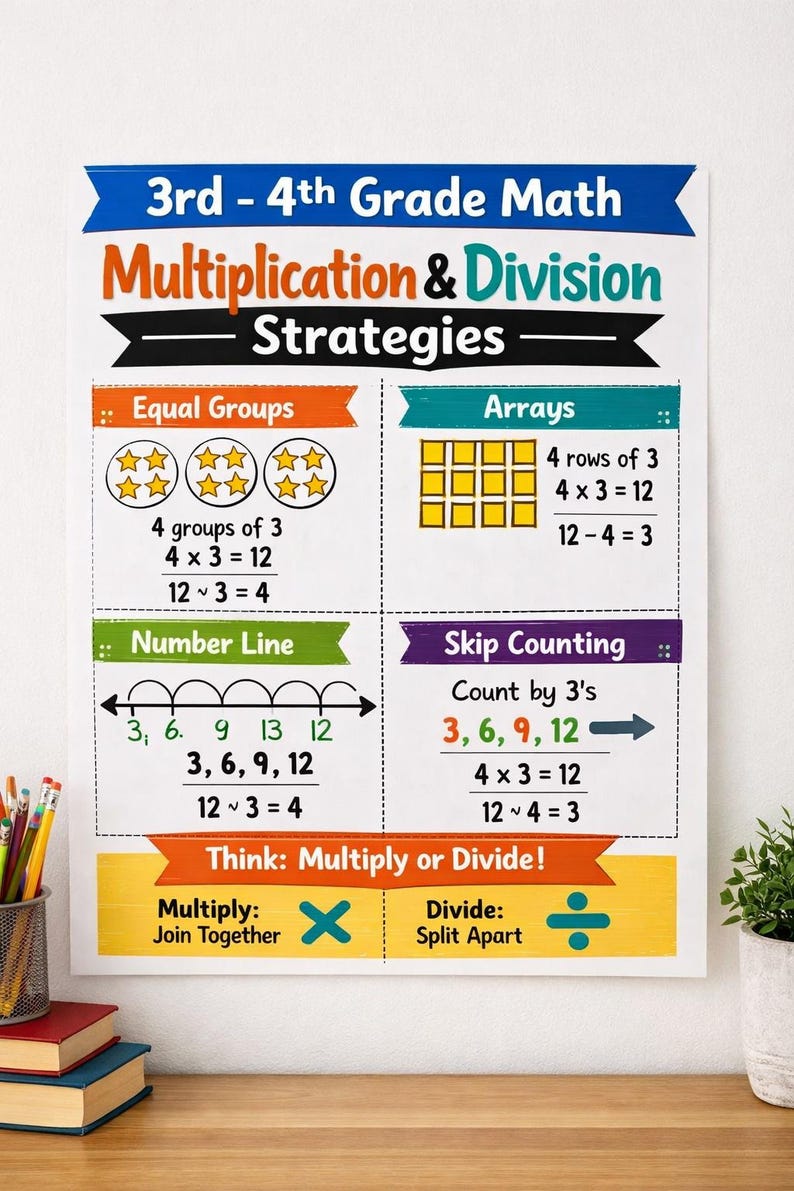 Multiply & Divide Strategy Anchor Chart: Laminated Math Poster - Etsy