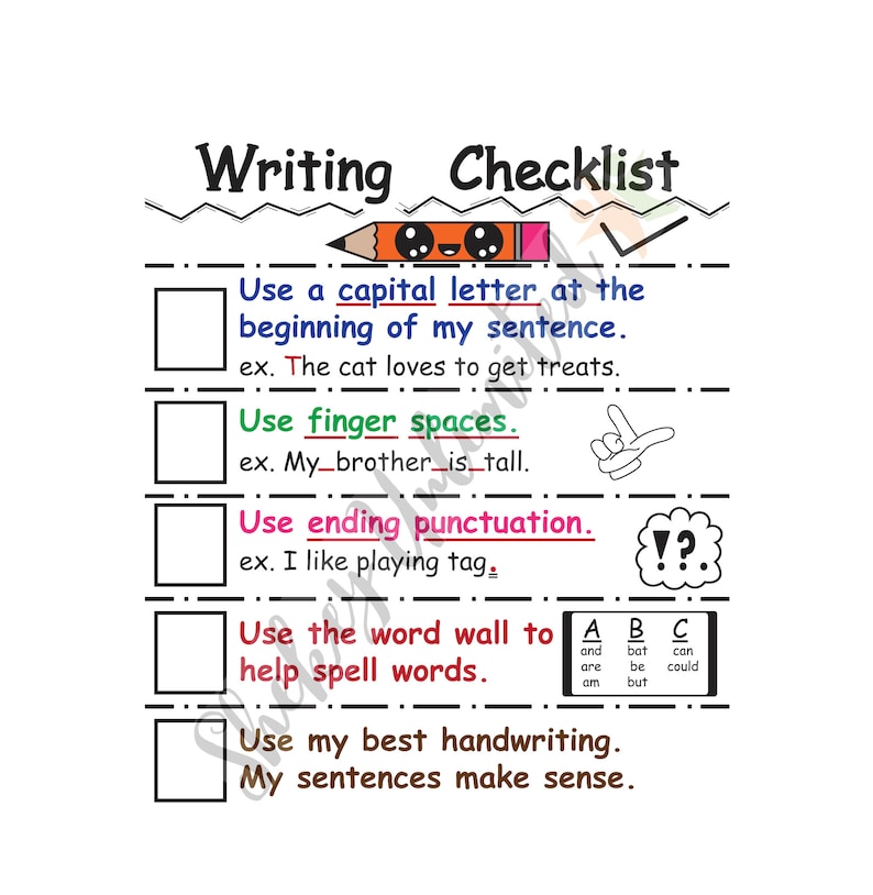 Writing Checklist Anchor Chart With Lamination, Writing Checklist ...