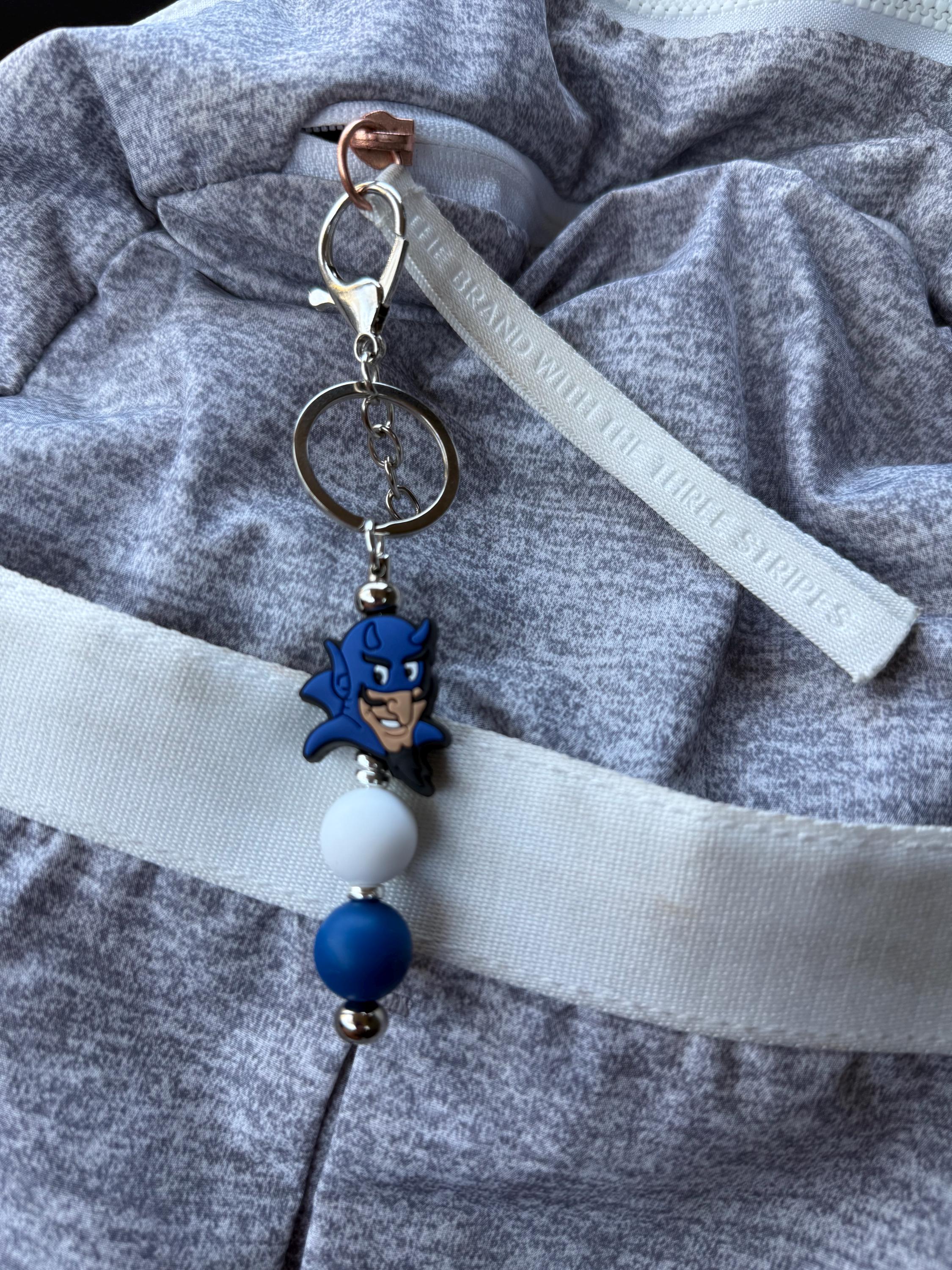 Duke Blue Devil Beaded Keychain, Bag Charm, Zipper Pull, Car Mirror ...