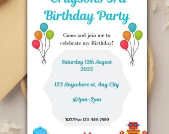 Birthday Party Invitation Template for Boy - Etsy