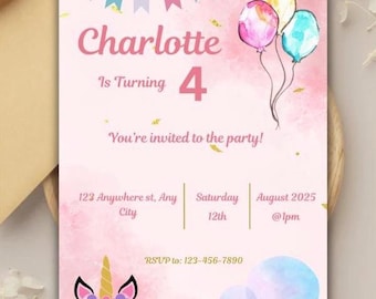 Birthday Party Invitation for Girl Template - Etsy