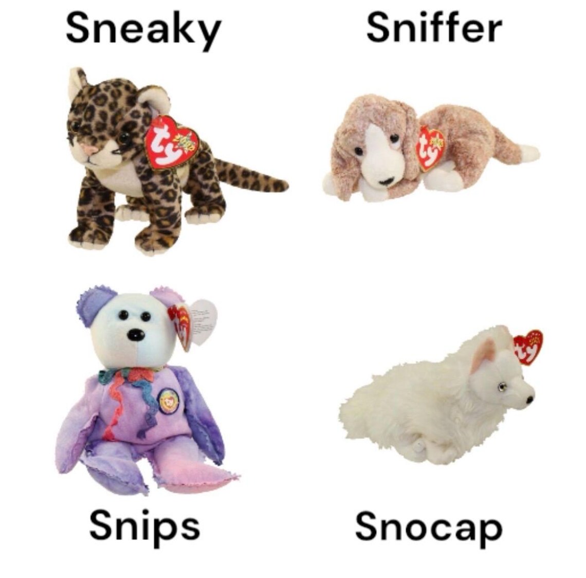 Ty Beanie Babies Smash Smitten Smooch Smooch-e Smoochy Smudges Snacks ...