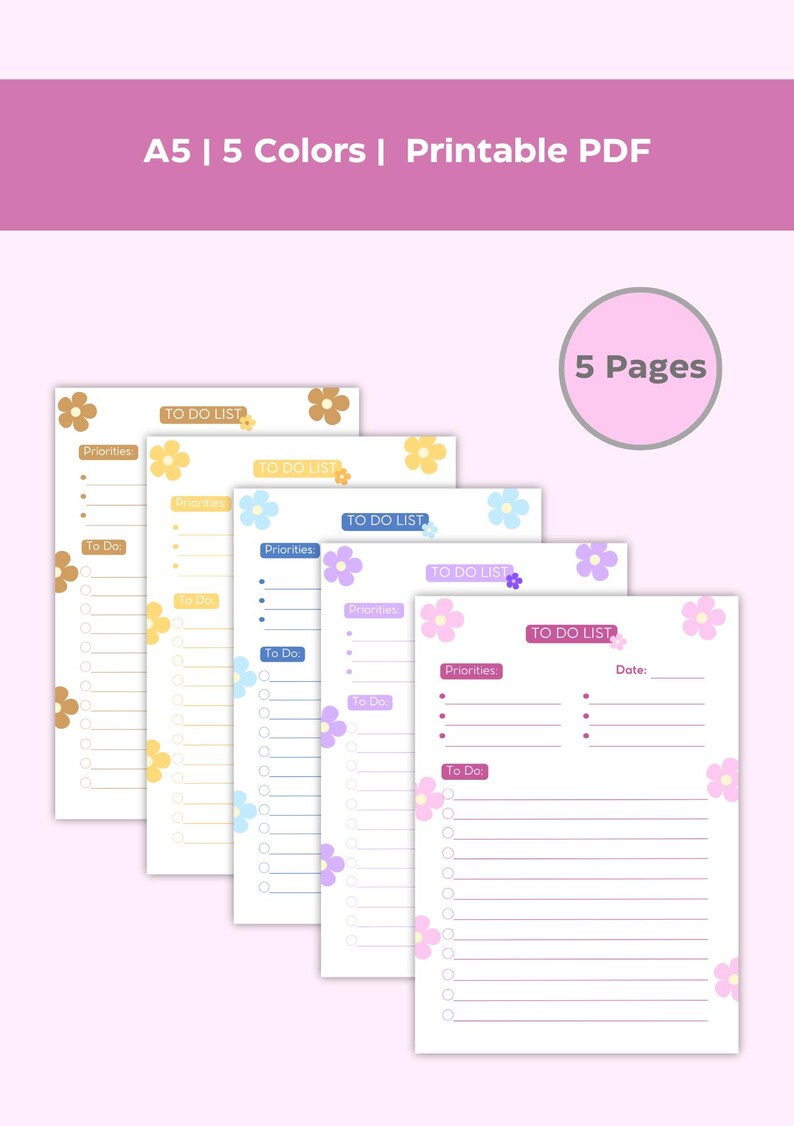 Floral to Do List Printable, Cute Daily Task List Template, PDF, A4,A5 ...