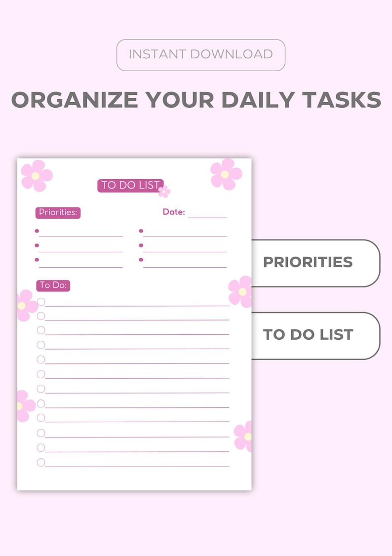 Floral to Do List Printable, Cute Daily Task List Template, PDF, A4,A5 ...