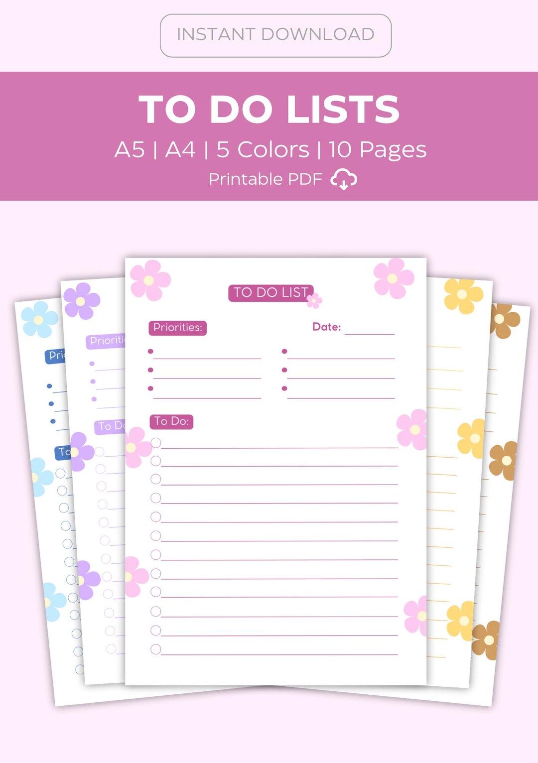 To Do List Printable, Daily Task List Template, PDF, A4,A5, Instant ...