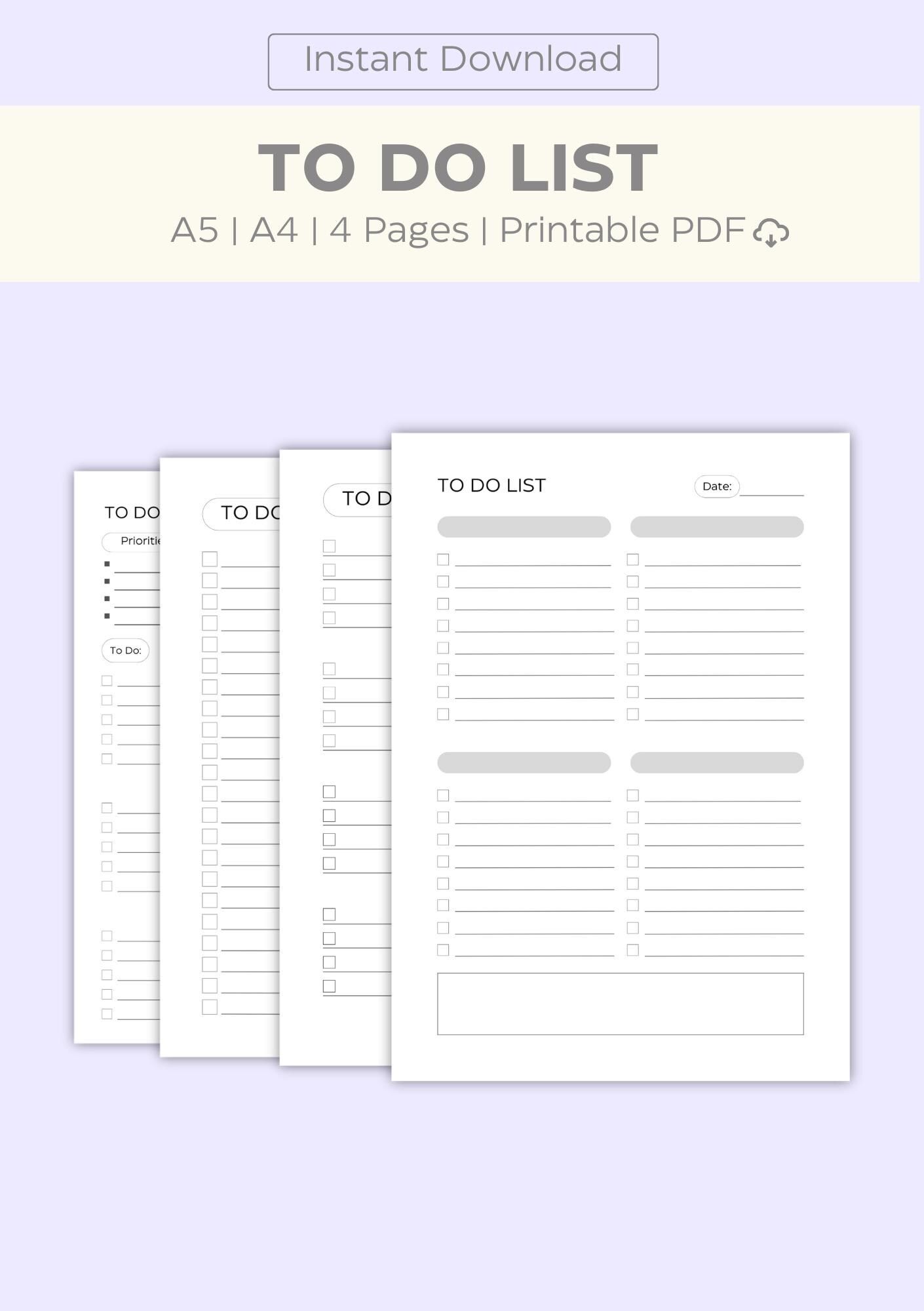 Minimal to Do List Printable, Daily Planner Printable, to Do List A4 ...