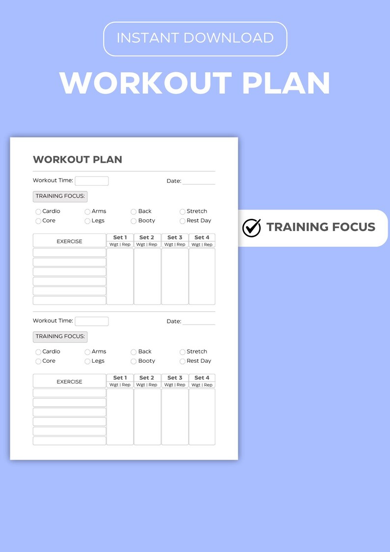 Fitness Planner Printable | Workout Tracker PDF Download | Exercise Log ...