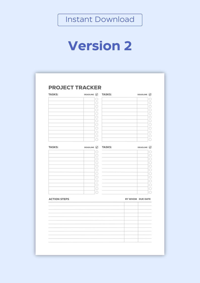 Printable Project Planner A4 PDF | Minimalist Project Tracker | 2 Page Instant Download - Etsy