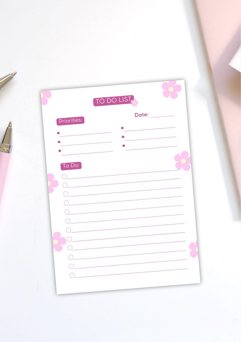Floral to Do List Printable, Cute Daily Task List Template, PDF, A4,A5 ...