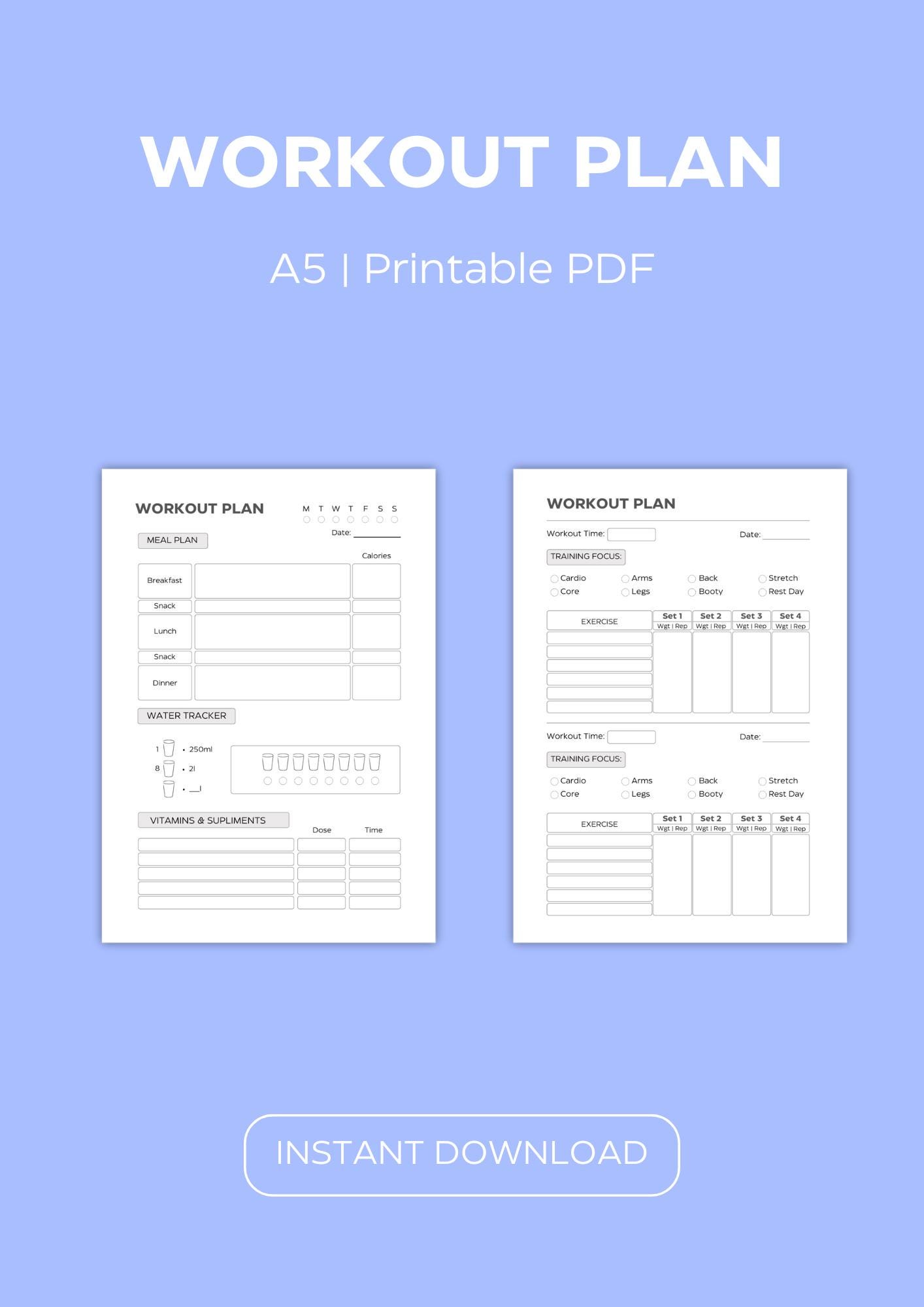 Fitness Planner Printable | Workout Tracker PDF Download | Exercise Log ...